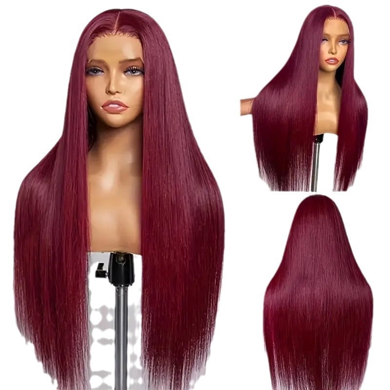 Fashionable African-style lace-trimmed center-parted straight wig full ...