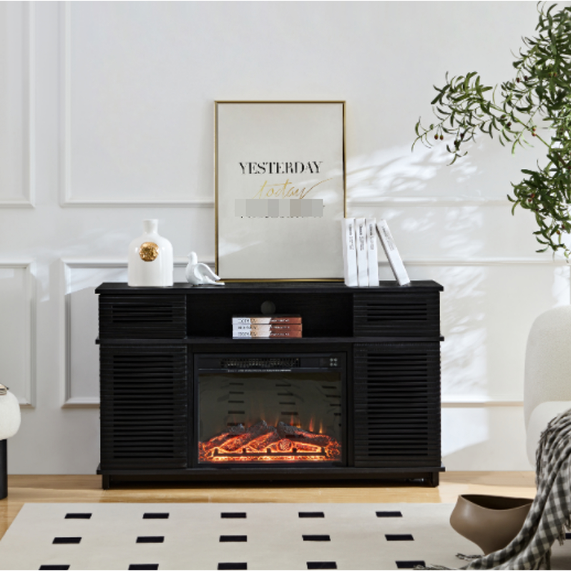 Fashionable Black Oak Cabinet With Remote-controlled Furnace And ...