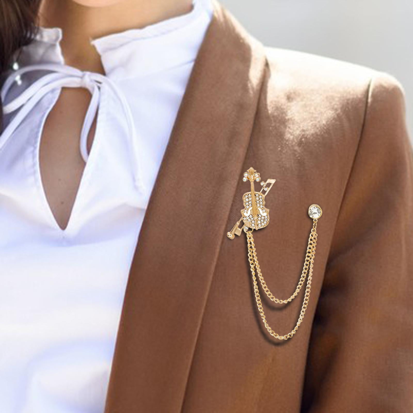 Segolike Fashionable Brooch Lapel Pin Badge 3d Violin Tassel Chains Pin Hanging Chains Brooches