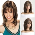 Fashionable Brown and Light Gold Short Hair Hair Wigs with Bangs for ...