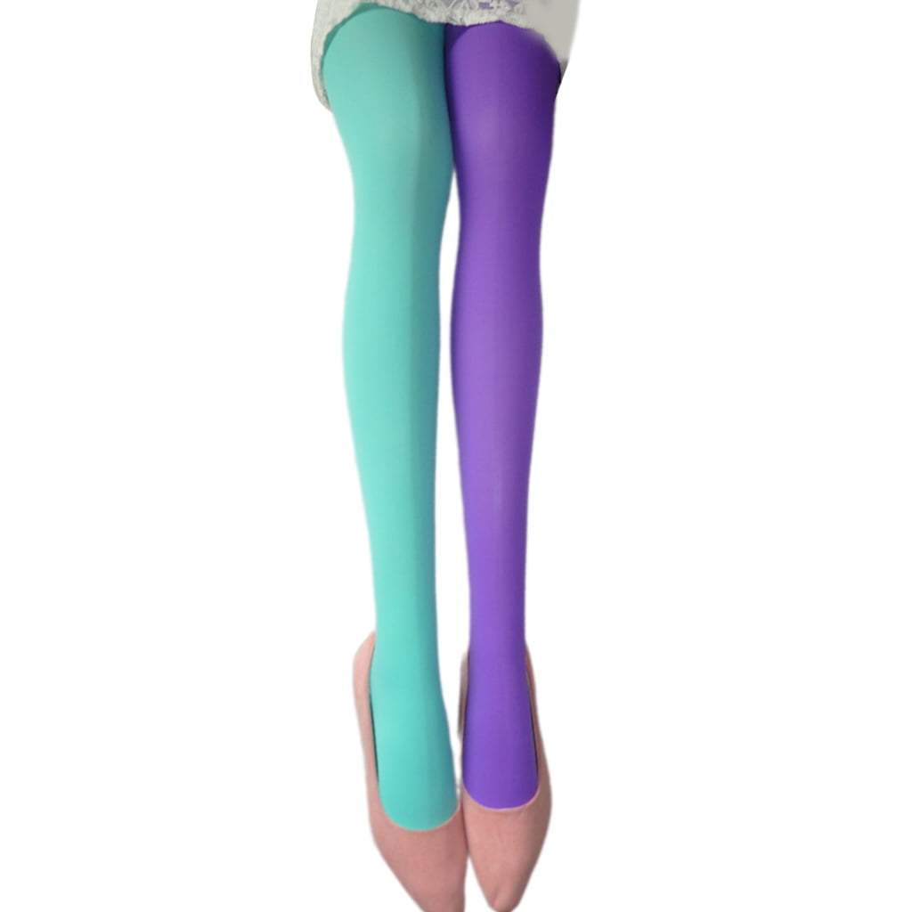 Fashionable Candy Color Two Tone Stockings Open Crotch Velvets Tights ...