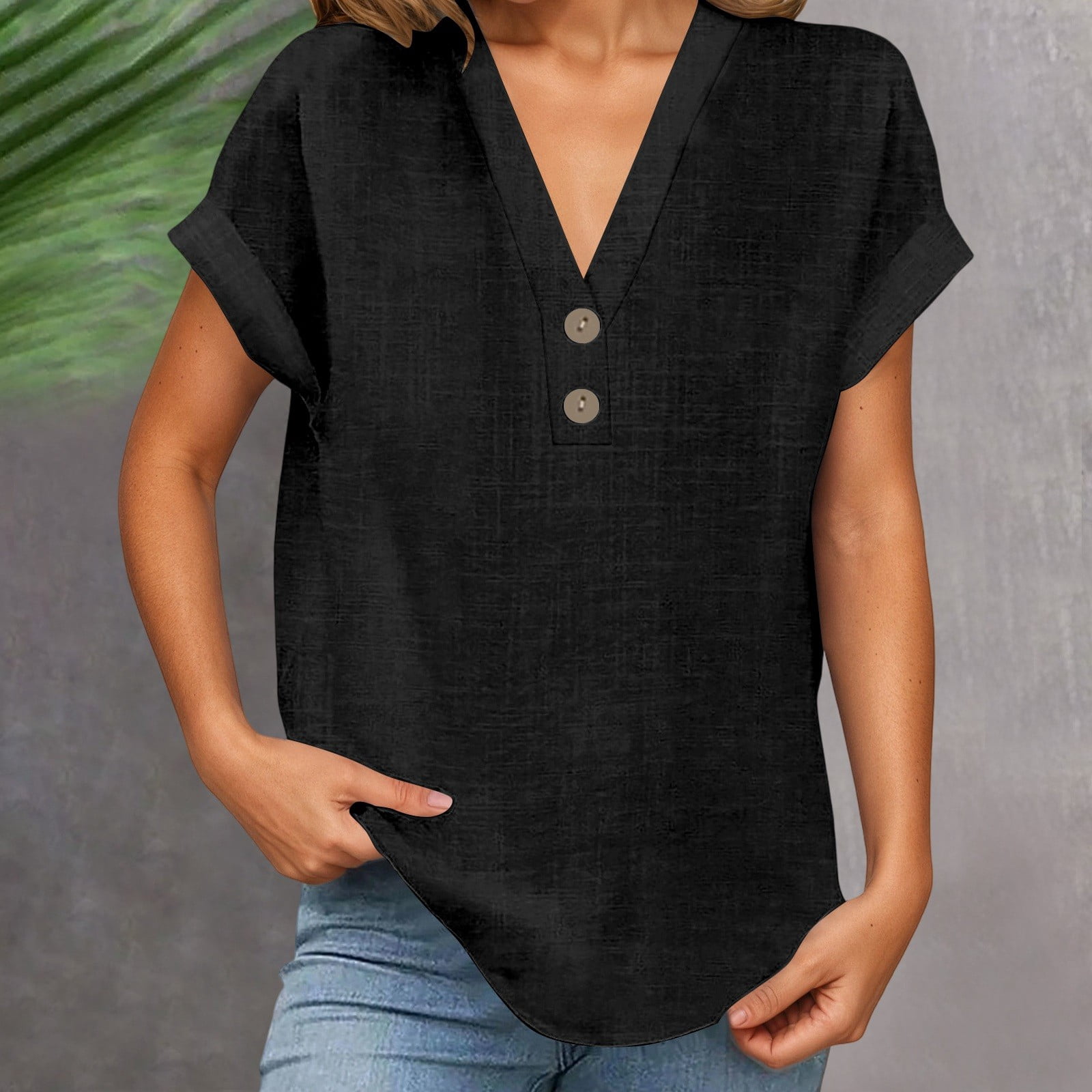 Fashionable Casual Solid Color V Neck Short Sleeves T Shirt for ...