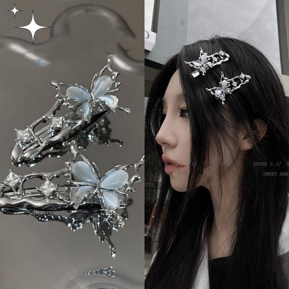 Fashionable Cat Eye Stone Butterfly Side Clip Hairpin for Women Metal ...