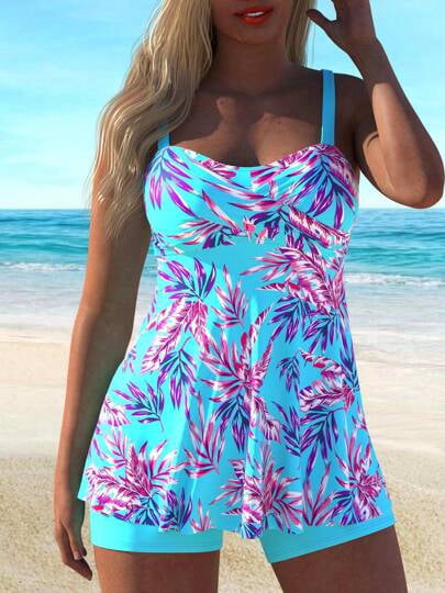 Fashionable & Comfortable Blue Dazzle Botanical Print Women's Tankini ...