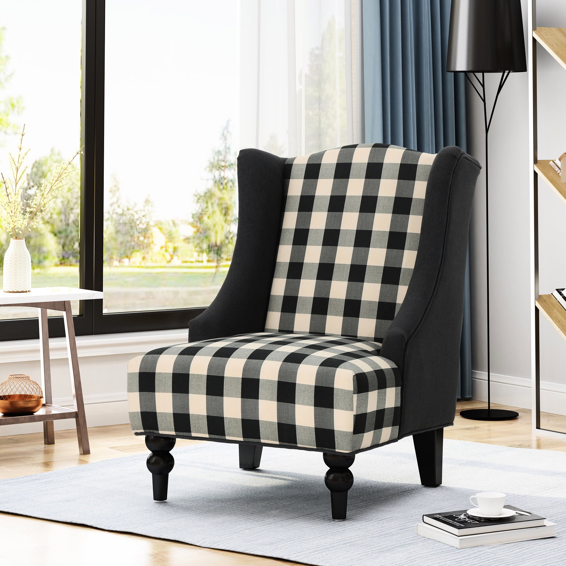 Fashionable Dark Charcoal Club Chair With Black Checkerboard Upholstery ...