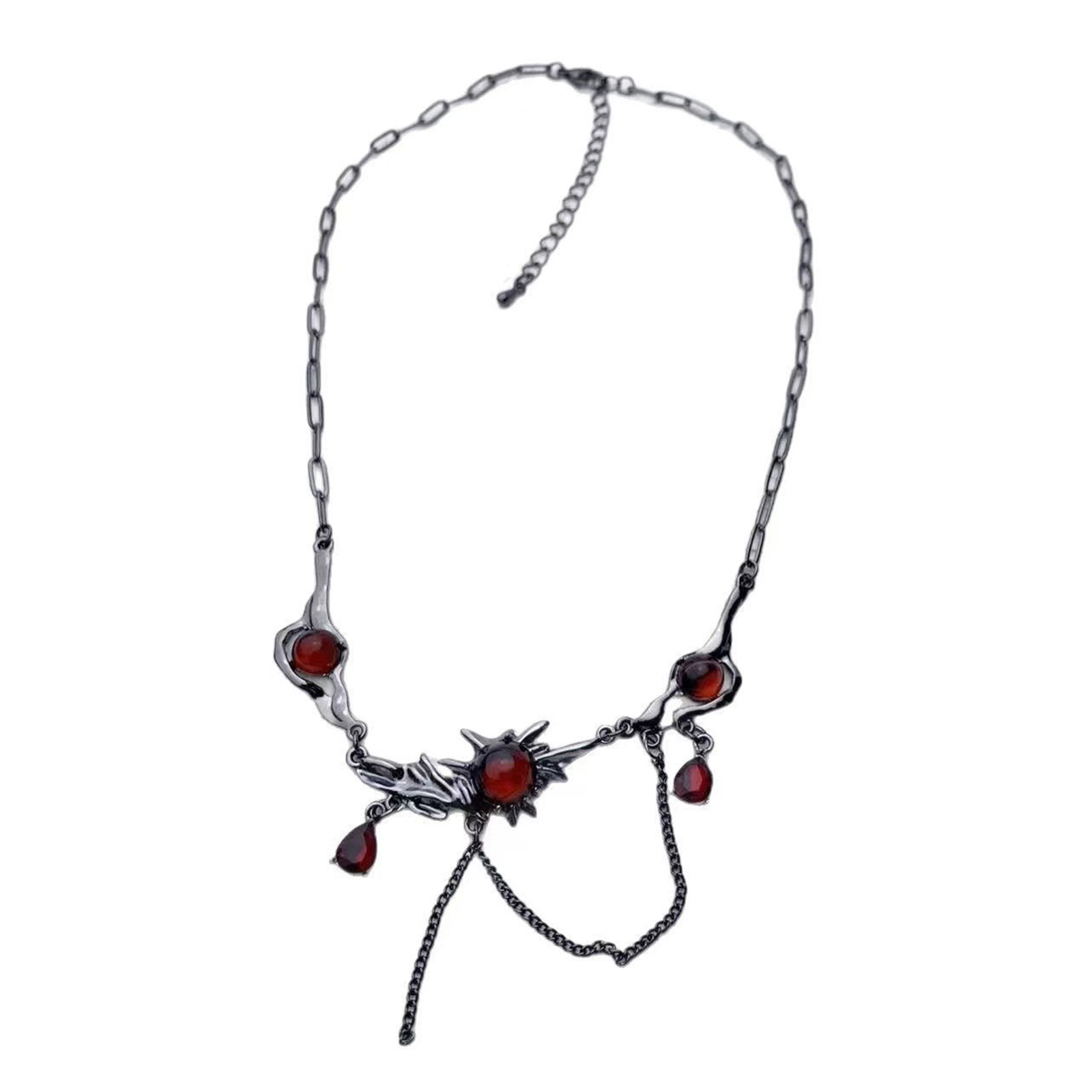 Fashionable Gothic Necklace with Red Zircon and Black Tassels Trendy ...