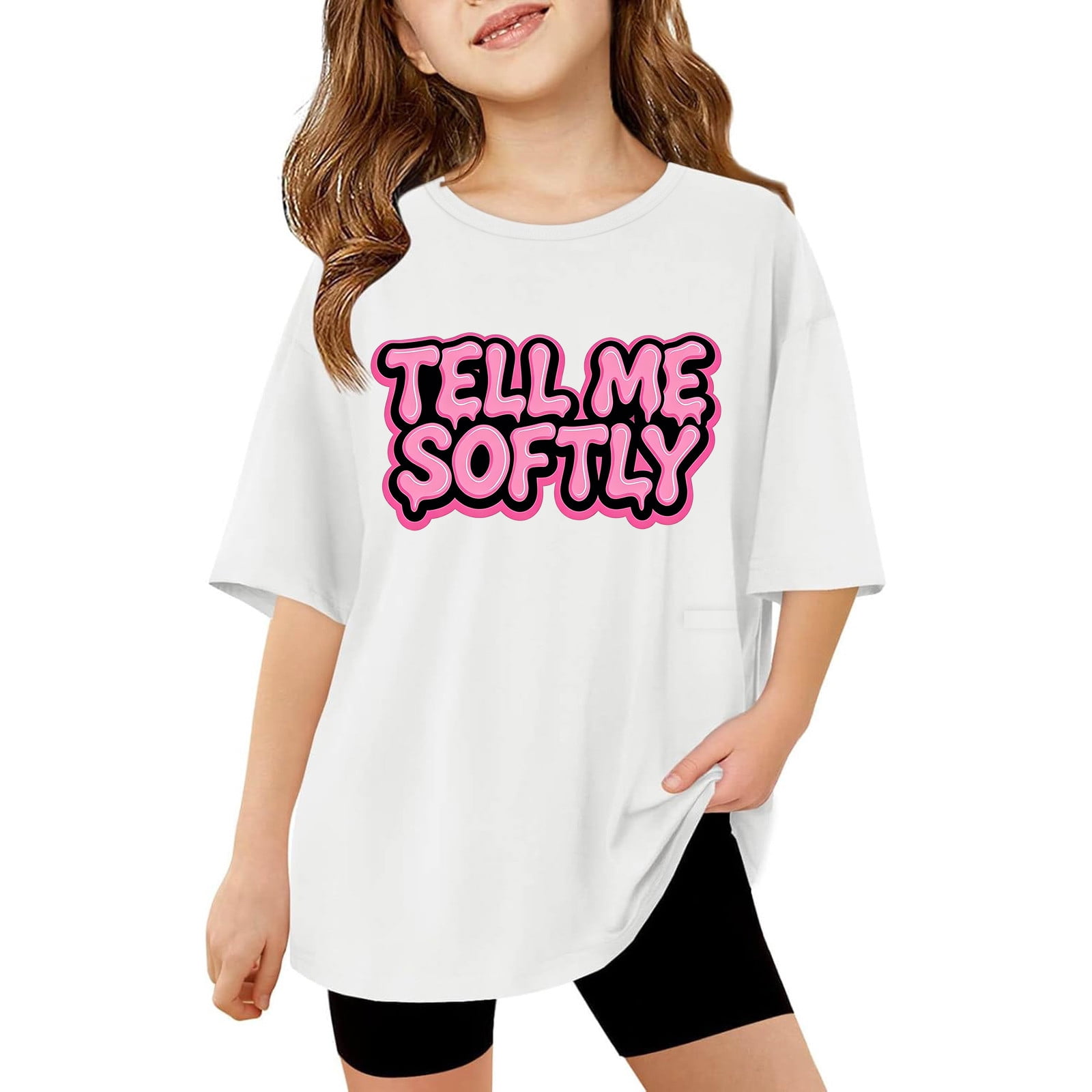 Fashionable Graphic Letter Print Casual Tee for Girls Soft Comfortable ...