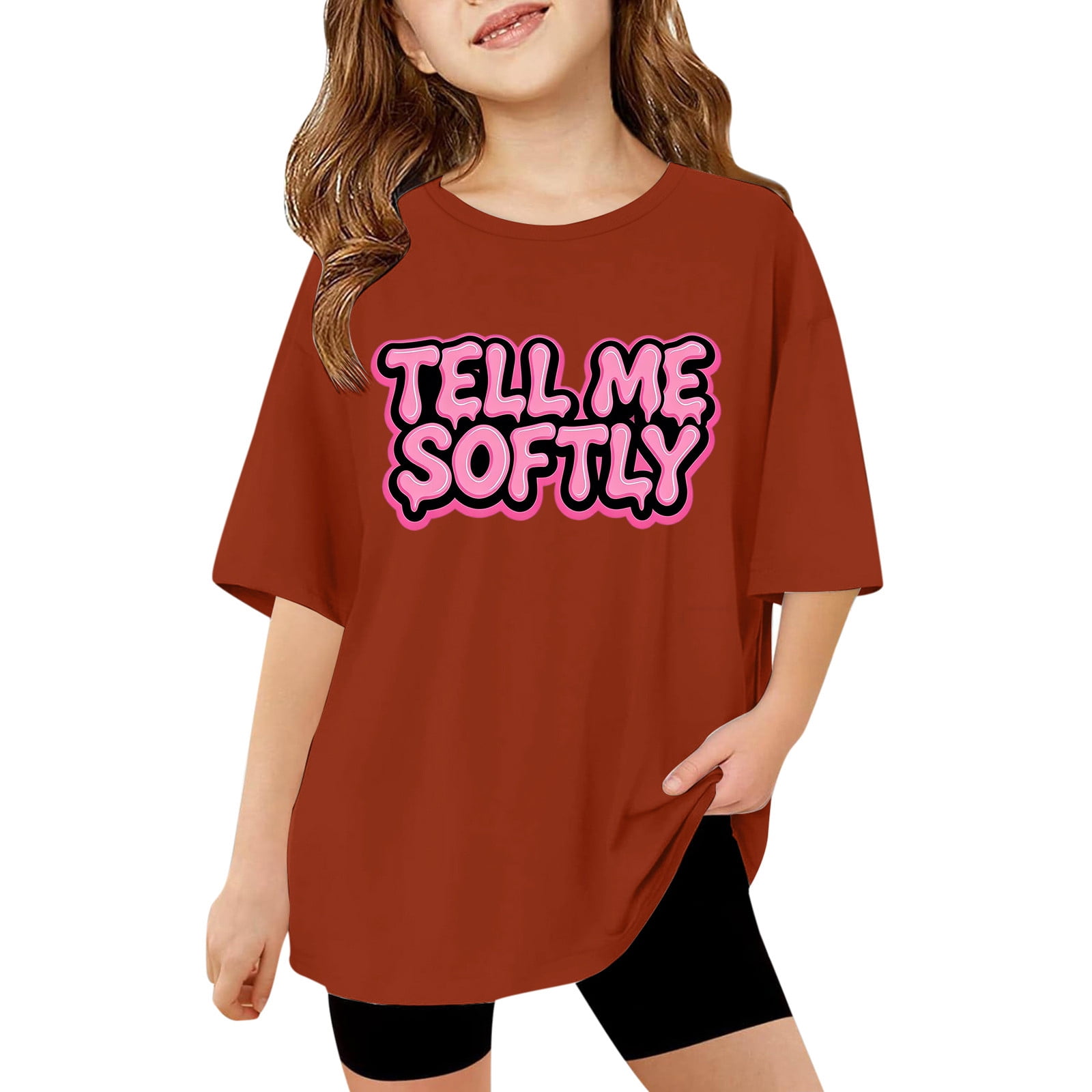 Fashionable Graphic Letter Print Casual Tee for Girls Soft Comfortable ...