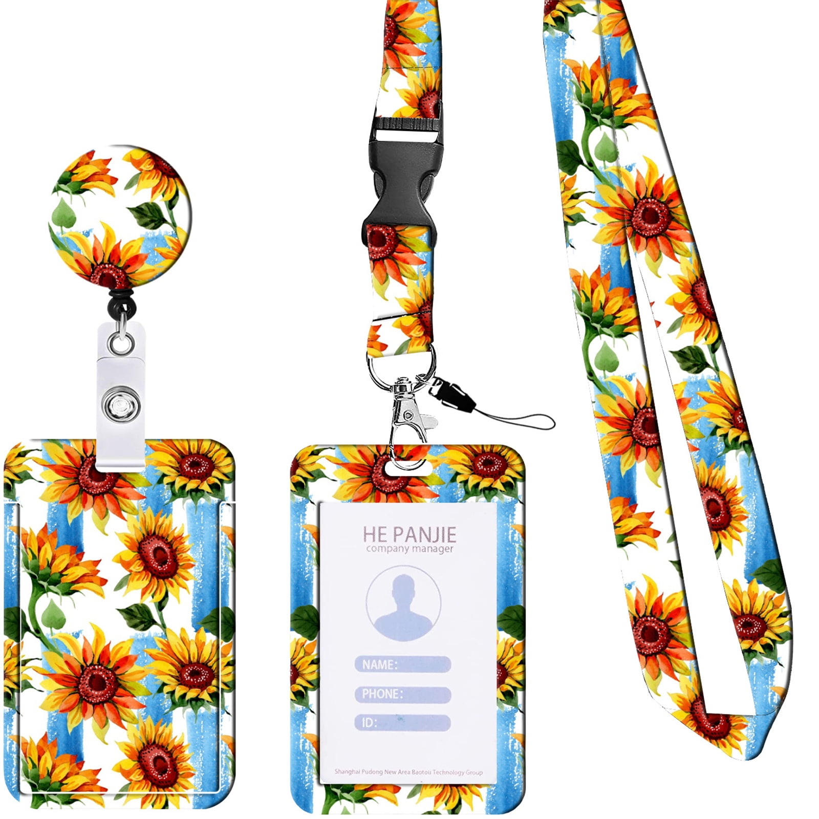 Fashionable ID Badge Holder Set Colorful Floral Sunflower Printing ...