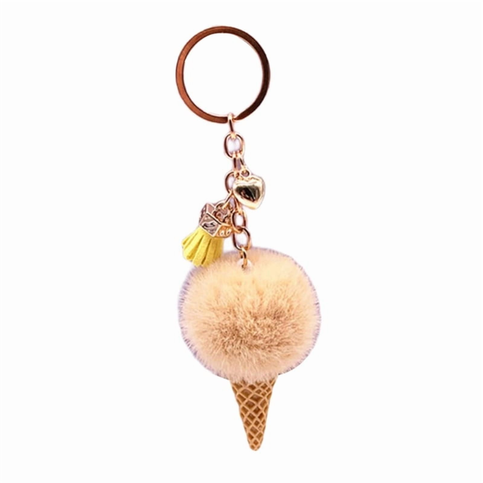 Fashionable Ice Cream Keyring Holder with Faux Furs Soft Plush Pompoms ...