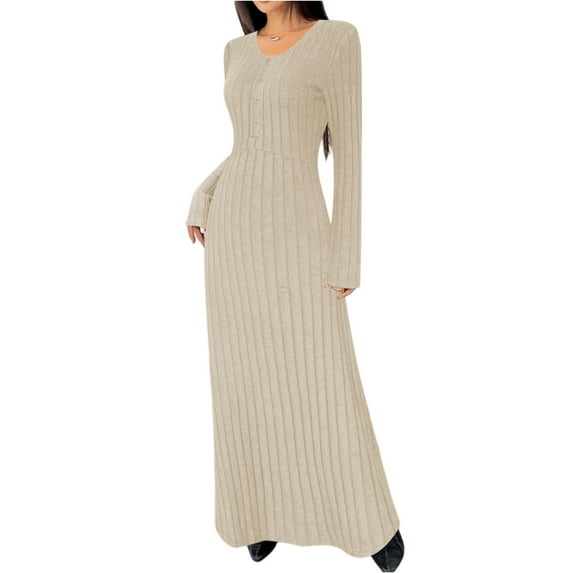 Fashionable Knitted Long Sleeve A- Line Streetwear Dress For Women ...