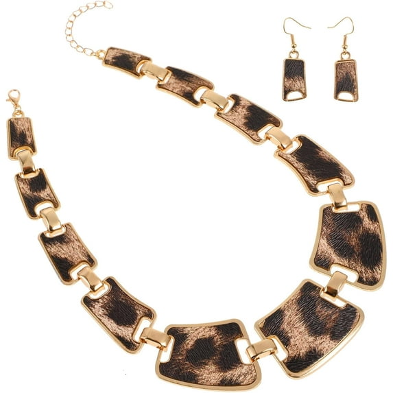 Fashionable Metal Leopard Print Necklace and Earring Set for Women ...