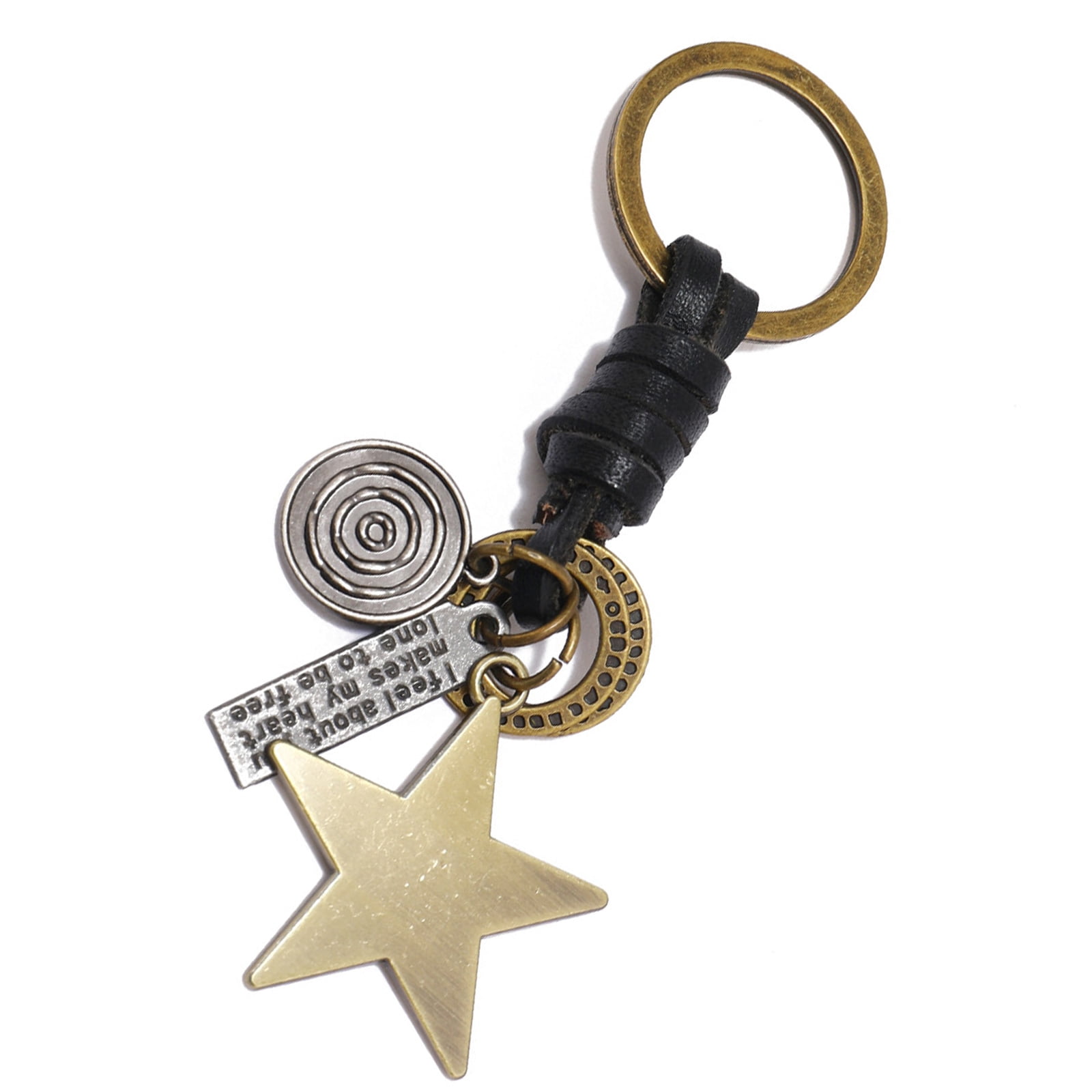 Fashionable Metal Star Keychain Vintage Styles Leather Key Holder For ...