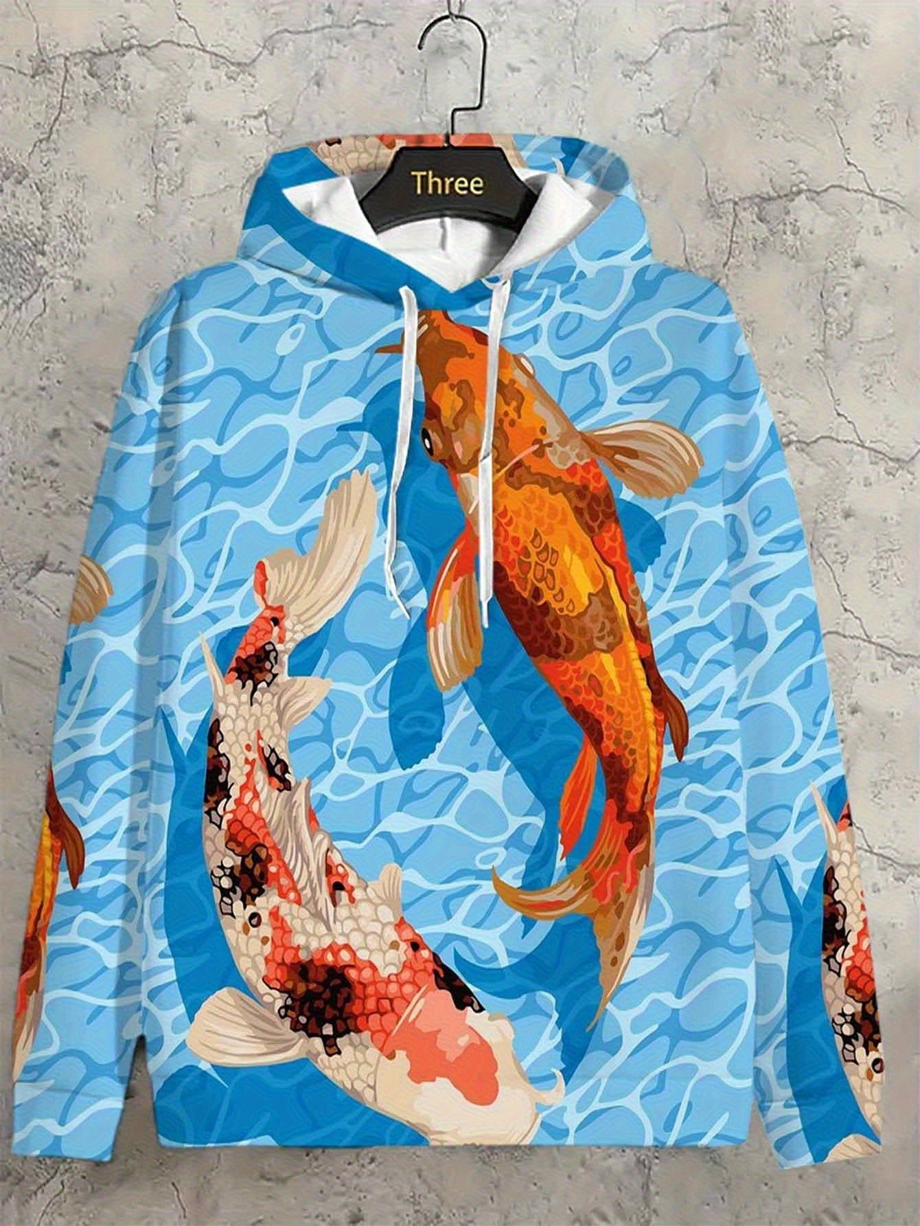 Fashionable and Novel Lucky Koi Fish Print Pattern Hoodie, Suitable for ...