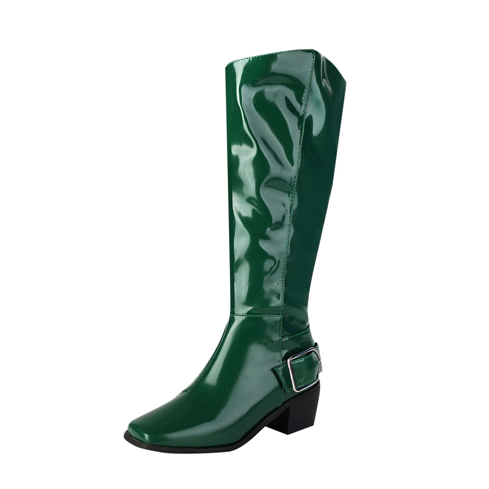 Fashionable Patent Leather Mid-Heel Boots Comfortable Thick Heel ...