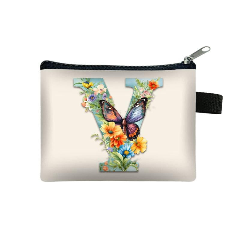 Fashionable Polyester Coin Purse Card Holder Flower Alphabet Design ...