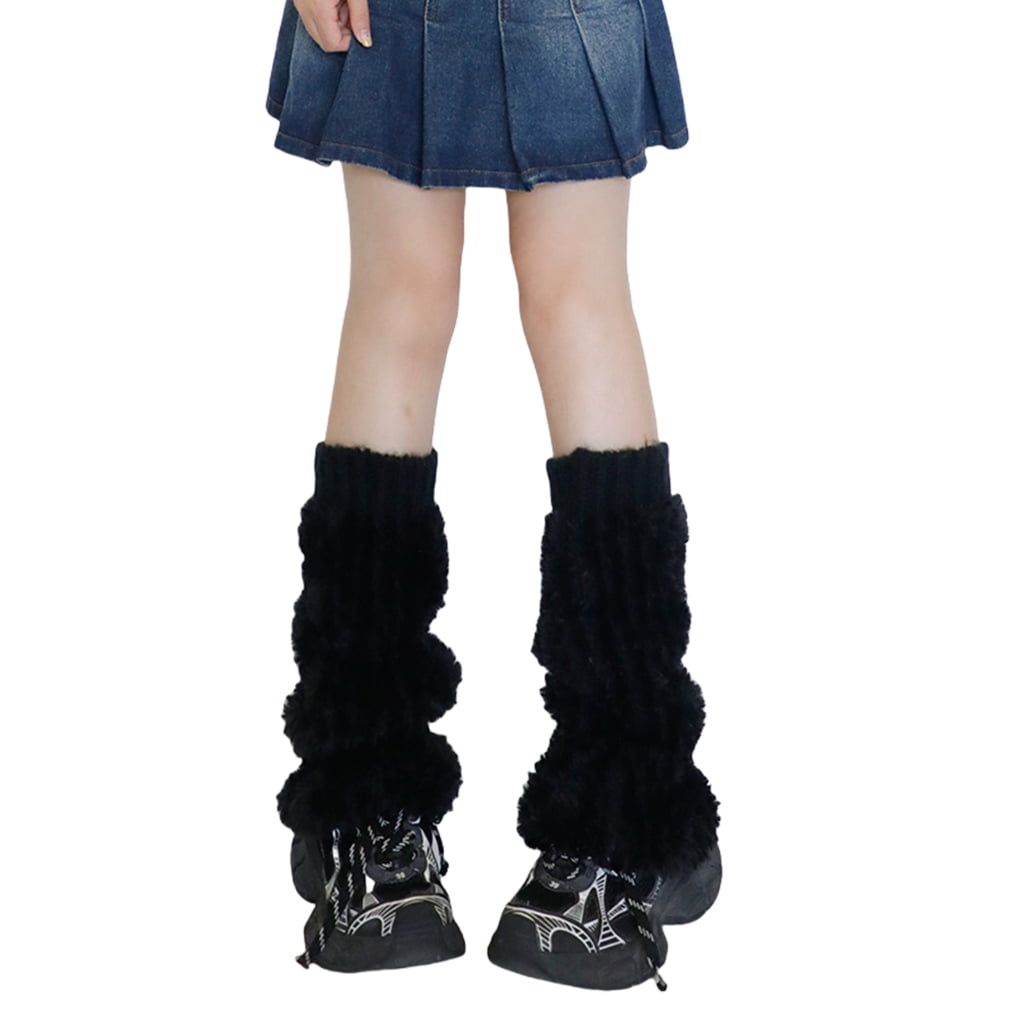 Fashionable Ribbed Knit Cuffs Fuzzy Spliced Leg Warmers Plush Boot ...