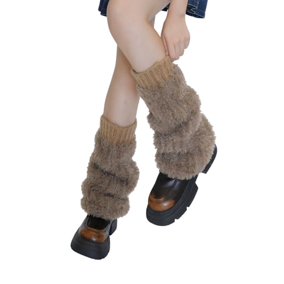 Fashionable Ribbed Knit Cuffs Fuzzy Spliced Leg Warmers Plush Boot ...