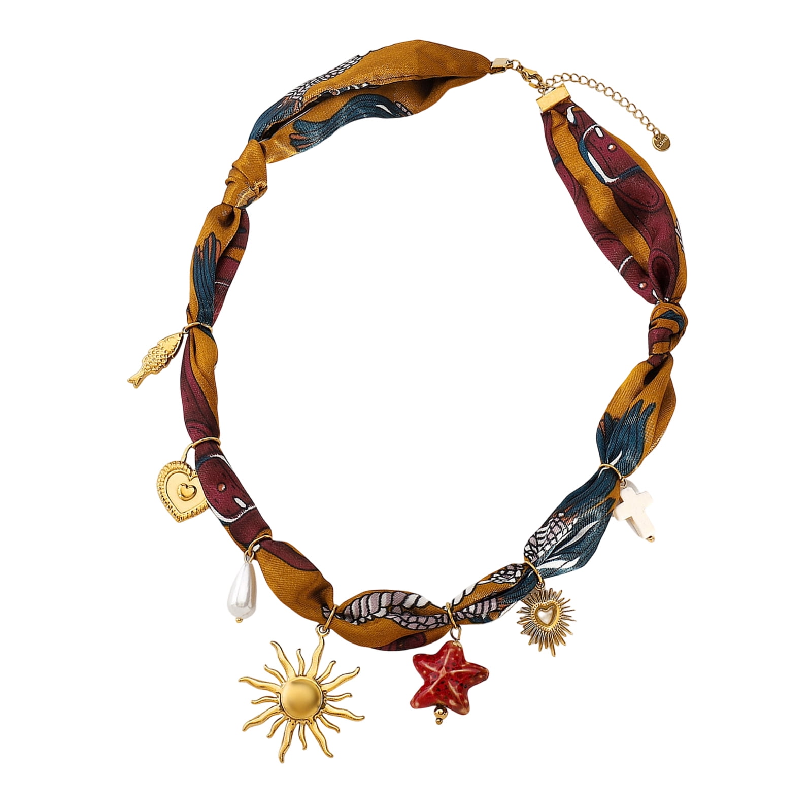 Fashionable Silk Scarf Necklace Adorned With Heart Star Sun Charm ...