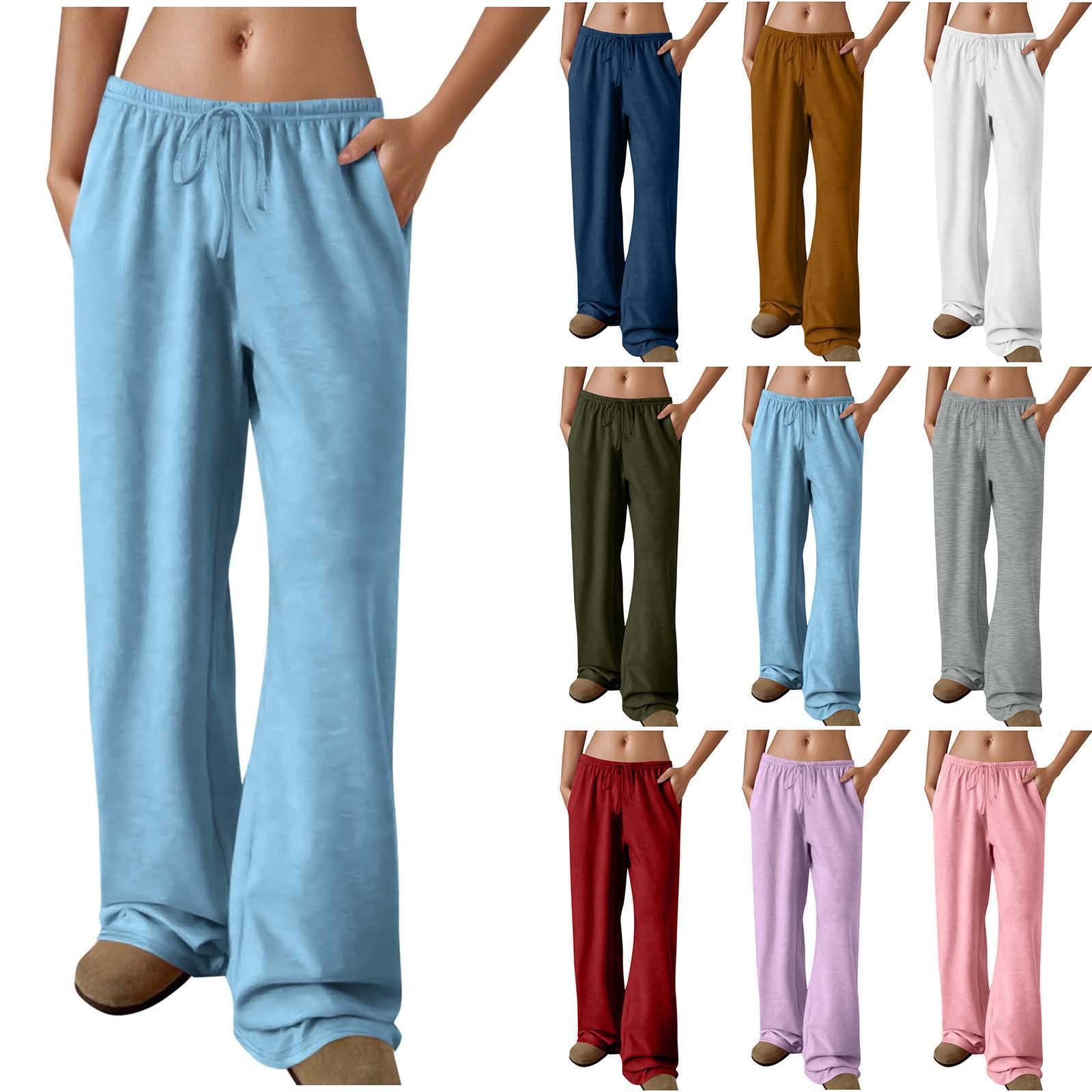 Fashionable Sweatpants Women Solid Color Drawstring Stretch Waist Wide ...