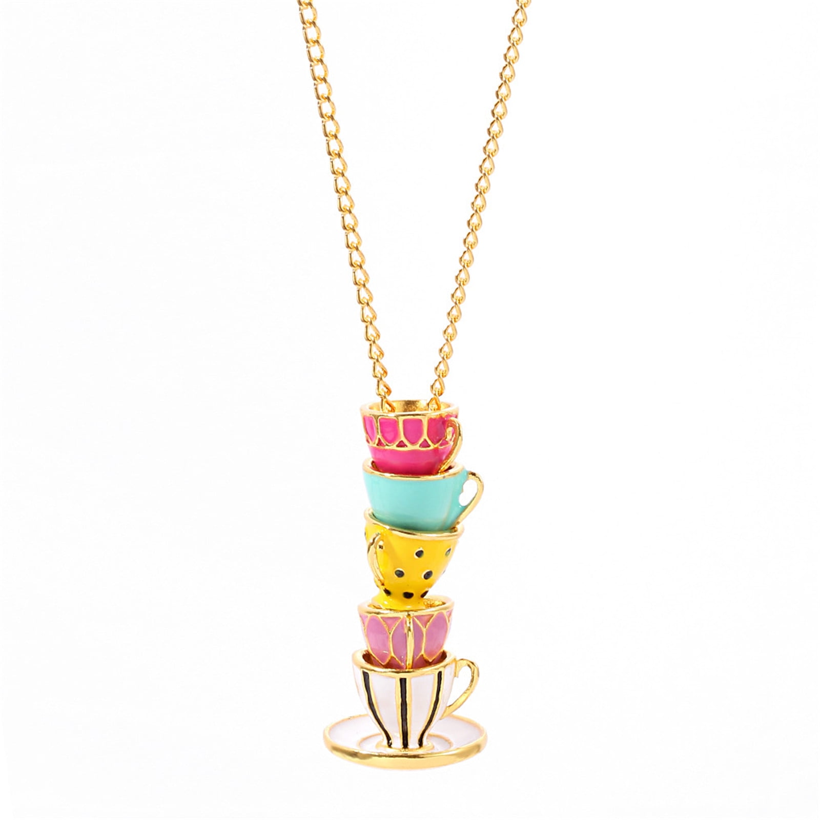Fashionable Teacup Necklace Handmade Sweater Chain Teacup Ear Studs ...