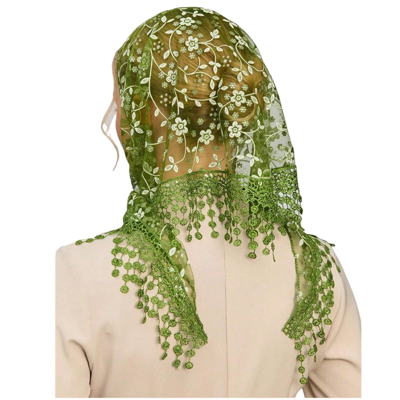 Fashionable Triangular Head Scarf with Elegant Flower Pattern Fringed ...