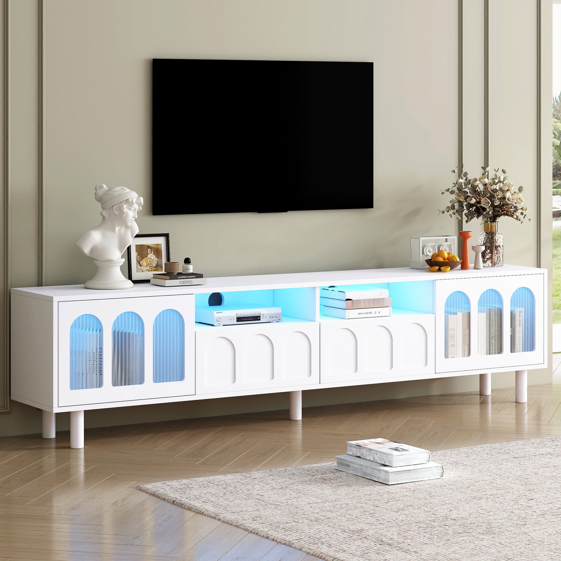 Fashionable Tv Stand With Led Lighting For 80" Tvs, Graceful ...