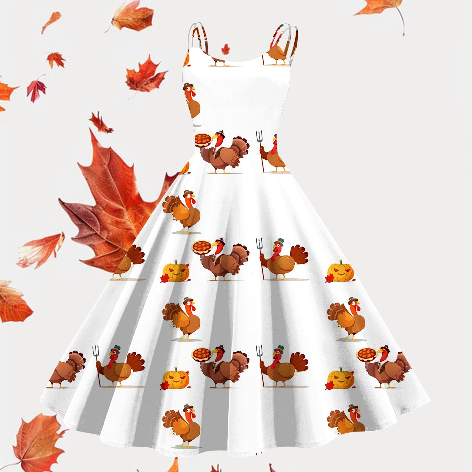 Fashionable And Versatile Suspender Thanksgiving Turkey Print Oversized Skirt Tall Formal ...