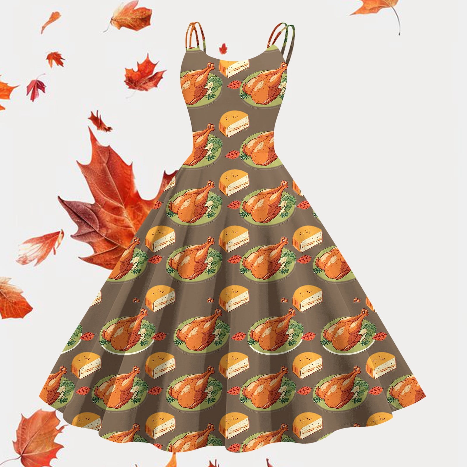 Fashionable And Versatile Thanksgiving Turkey Print Oversized Skirt Cold Shoulder Prom Dress ...