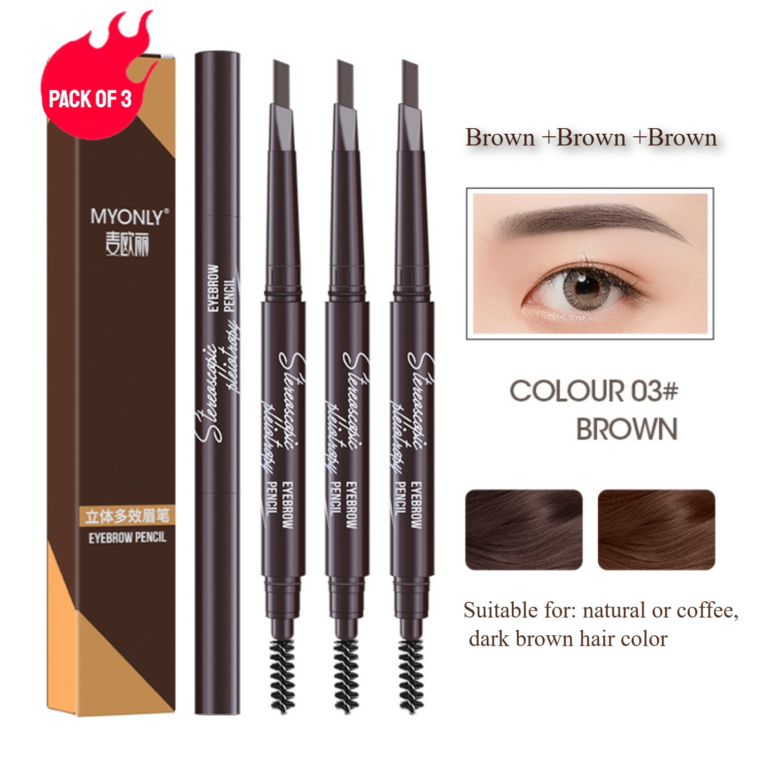 Fashionable Waterproof and Sweat-proof Double-Ended Eyebrow Pencil - 5 Colors Available ...