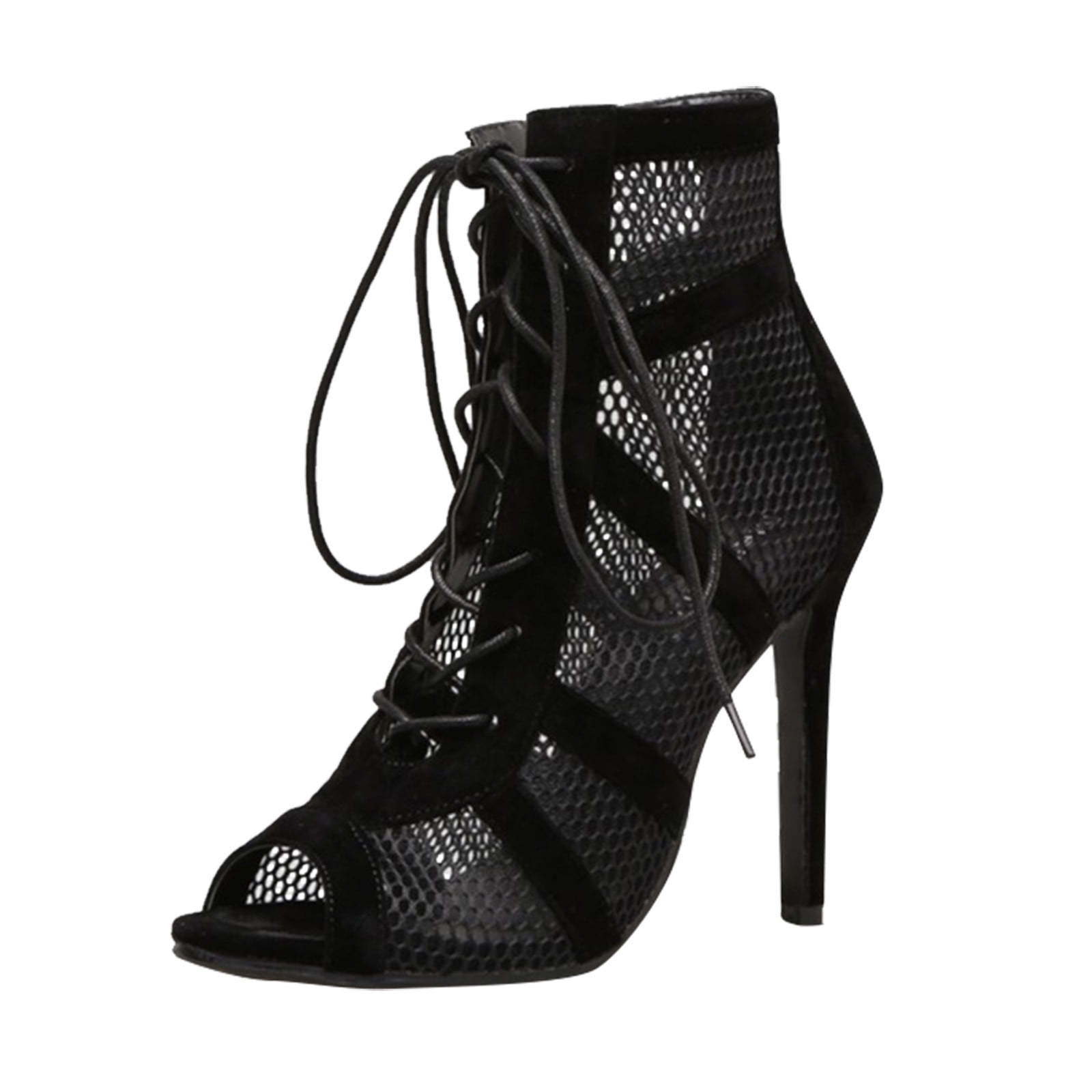 Fashionable Women's High Heel Mesh Sandals with 7CM Lace Up Ankle Boot ...