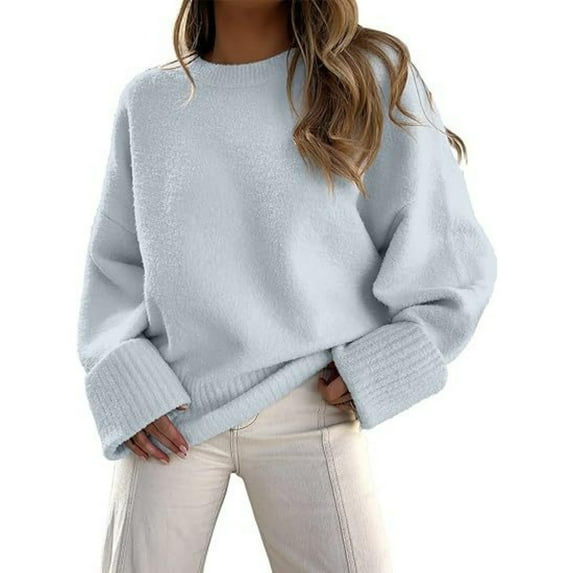 Fashionable Women's Knitted Top Long Sleeve Fuzzy Pullover Sweater for ...