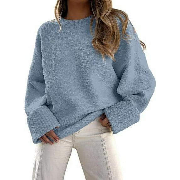 Fashionable Women's Knitted Top Long Sleeve Fuzzy Pullover Sweater for ...