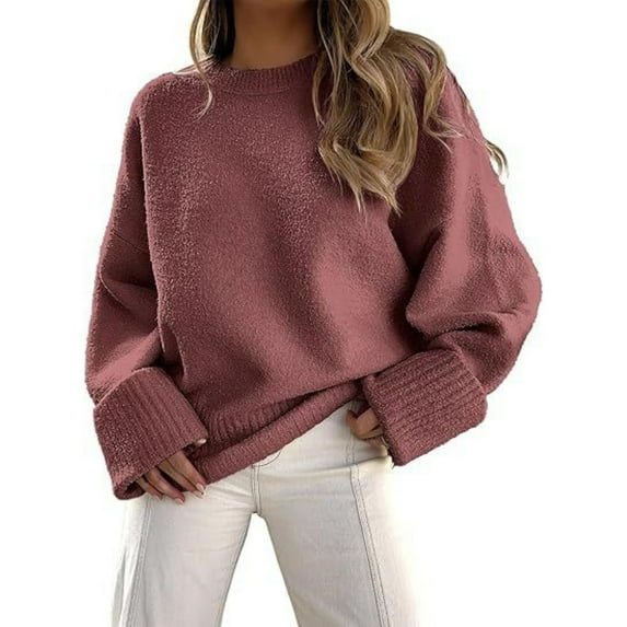 Fashionable Women's Knitted Top Long Sleeve Fuzzy Pullover Sweater for ...