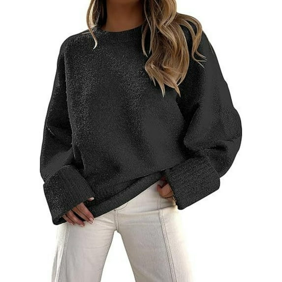 Fashionable Women's Knitted Top Long Sleeve Fuzzy Pullover Sweater for ...