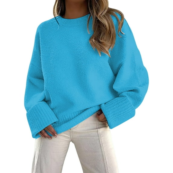 Fashionable Women's Knitted Top Long Sleeve Fuzzy Pullover Sweater for ...
