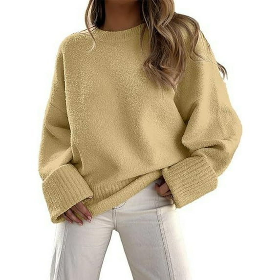 Fashionable Women's Knitted Top Long Sleeve Fuzzy Pullover Sweater for ...