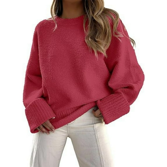 Fashionable Women's Knitted Top Long Sleeve Fuzzy Pullover Sweater for ...