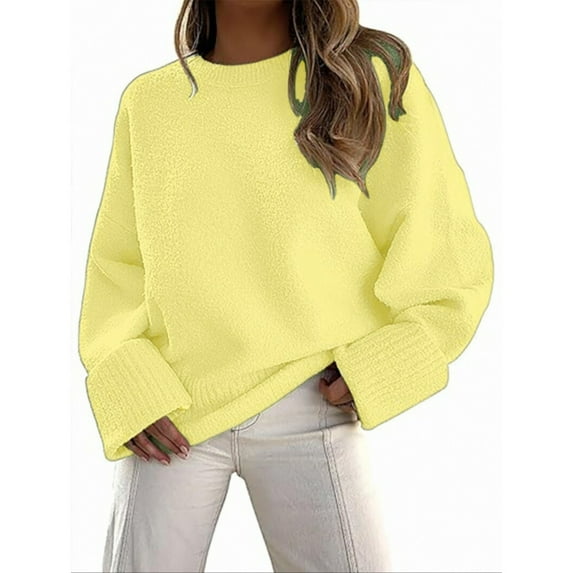 Fashionable Women's Knitted Top Long Sleeve Fuzzy Pullover Sweater for ...