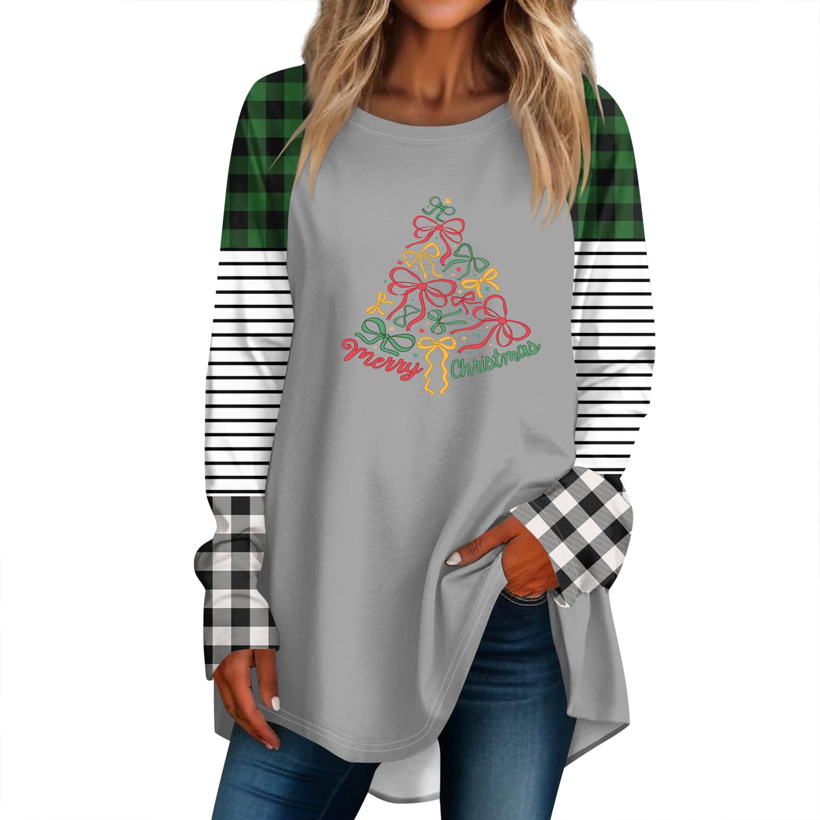 Fashionable Women's Loose Round Neck Long-Sleeved T-Shirt with ...