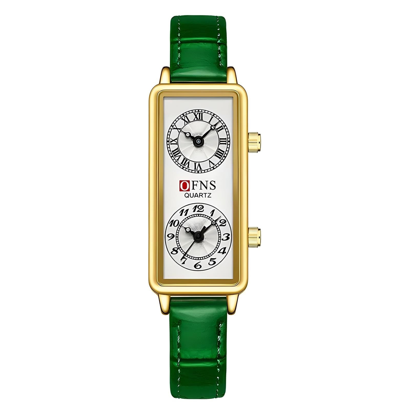 Fashionable Women's Quartz Watch, Rectangular Dial with Dual Time Zones ...