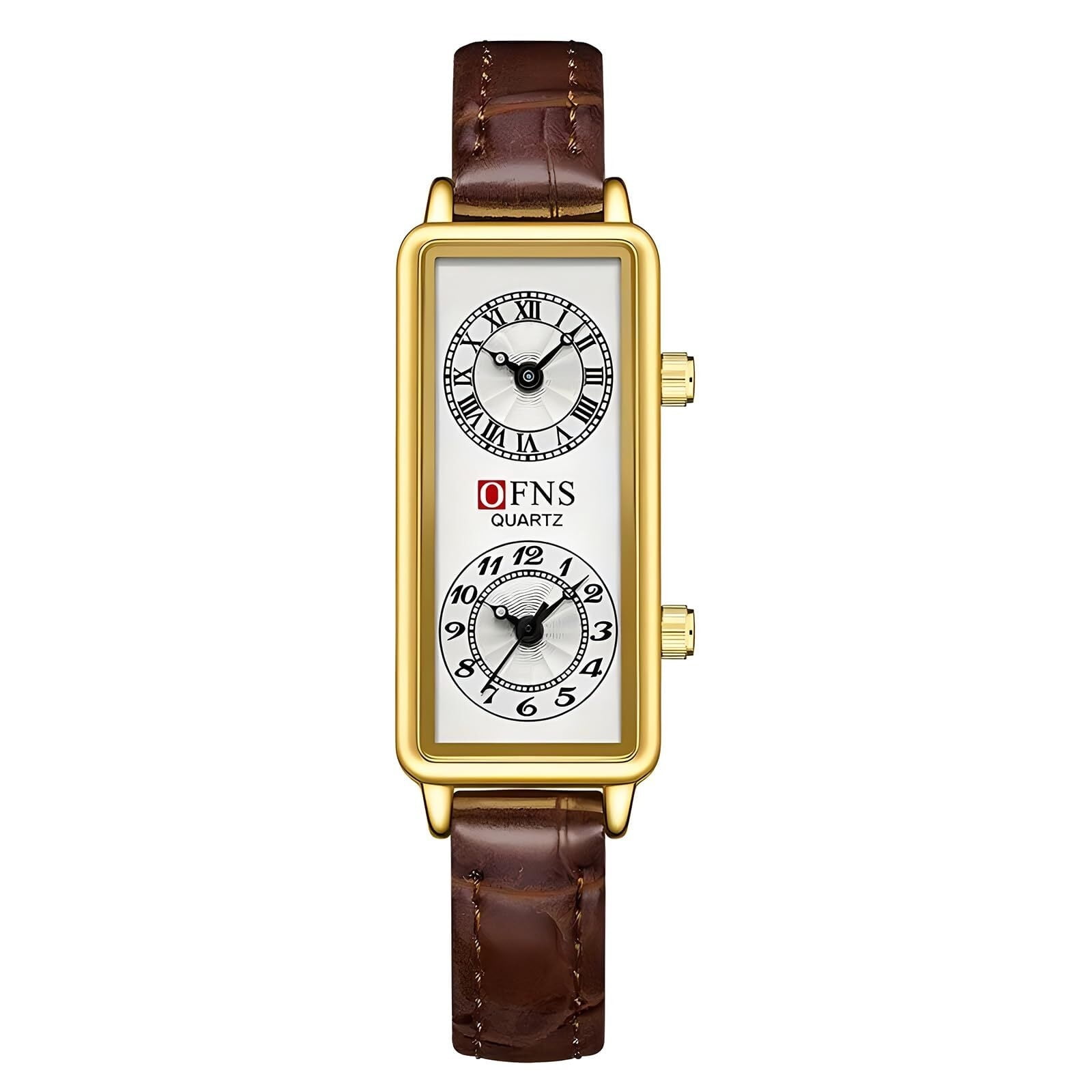 Fashionable Women's Quartz Watch, Rectangular Dial with Dual Time Zones ...