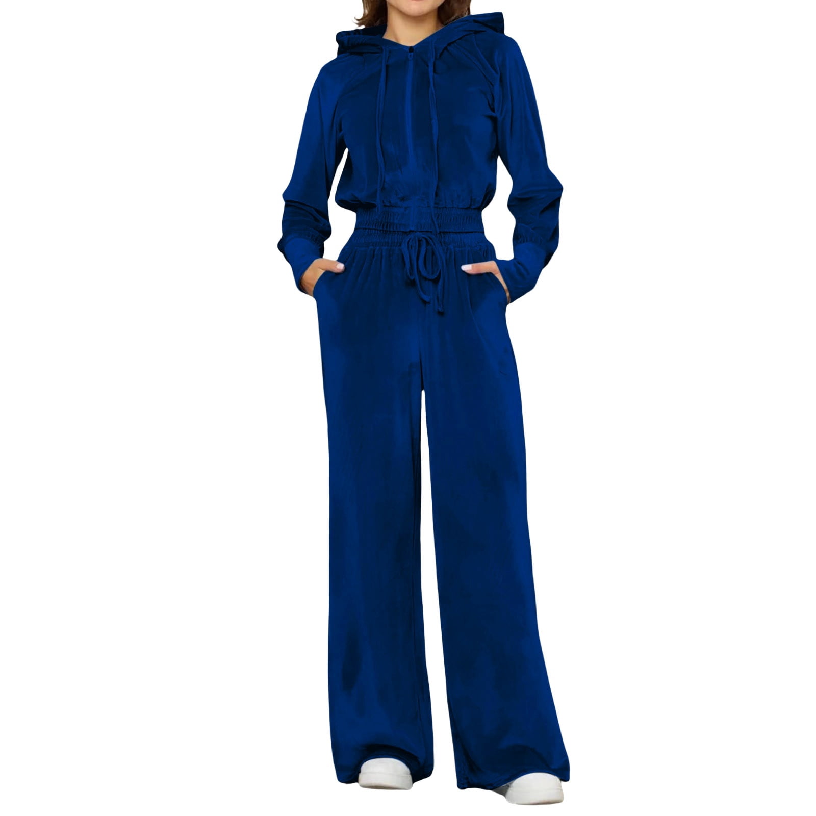 Fashionable Women's Velvety Two Piece Set with Zippers Hoodie and ...