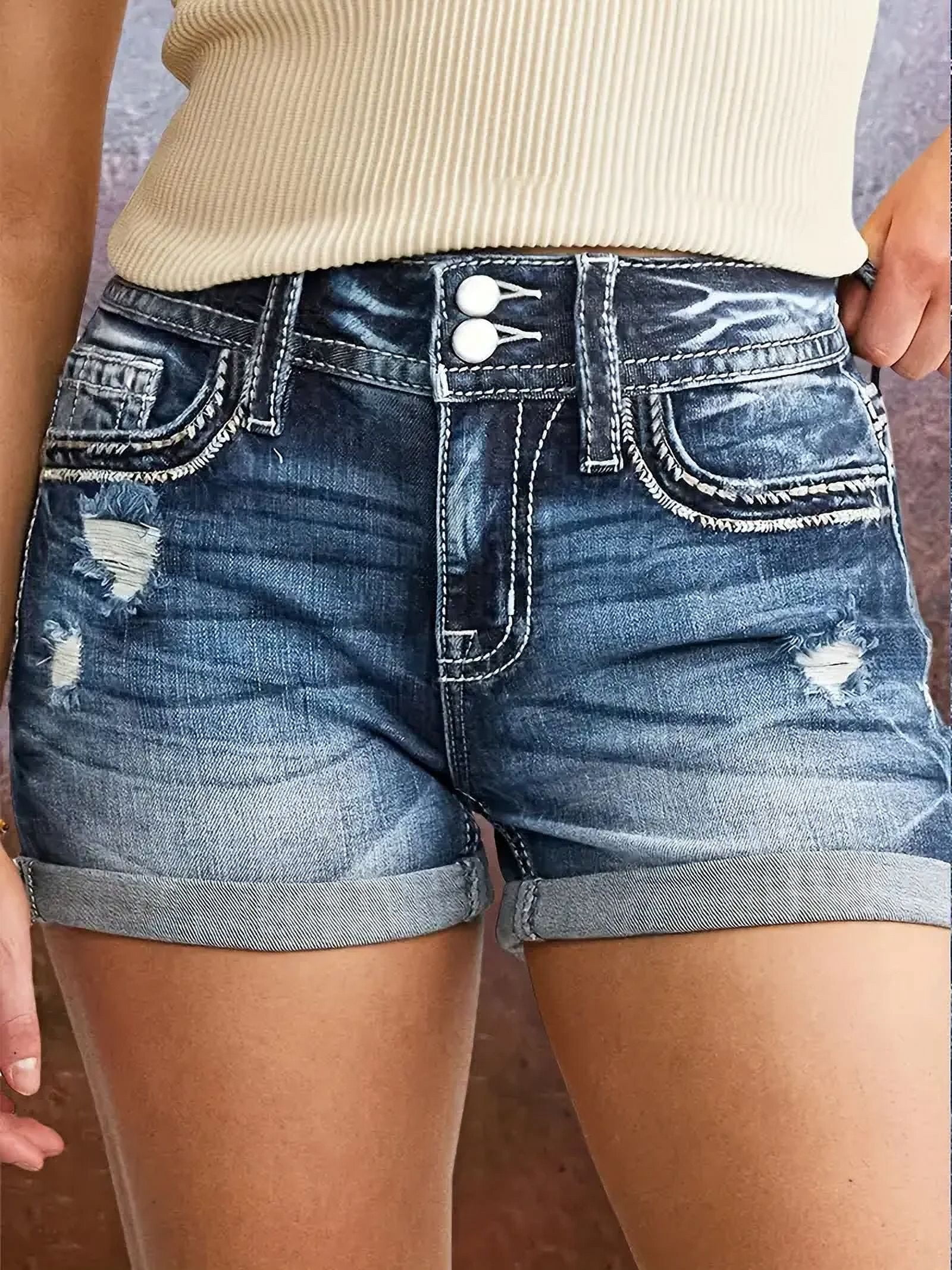 Fashionable women's stretch high-waisted double-button slimming ...