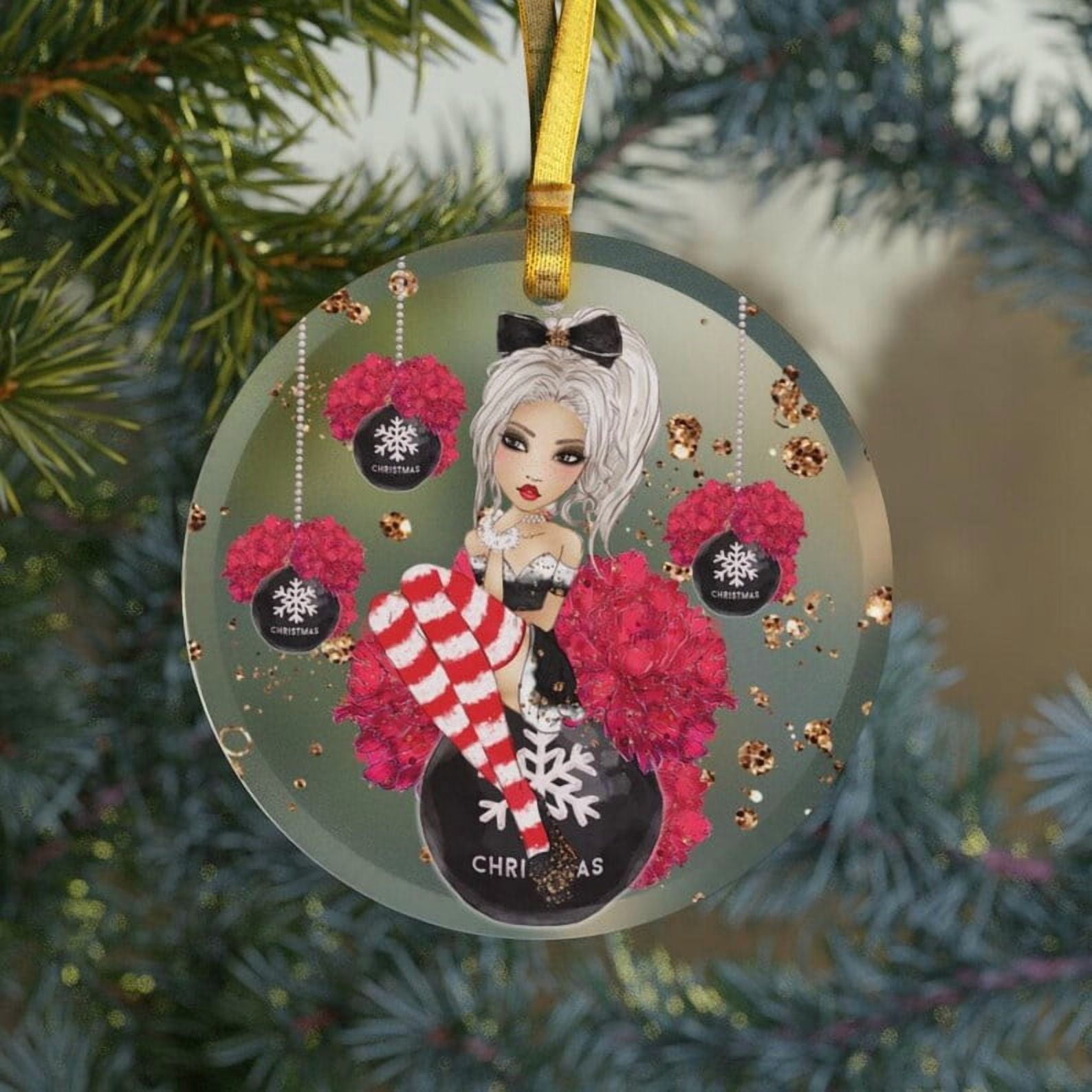 Fashionista Blonde Girl Ornament – Chic Red Black Christmas Gift ...