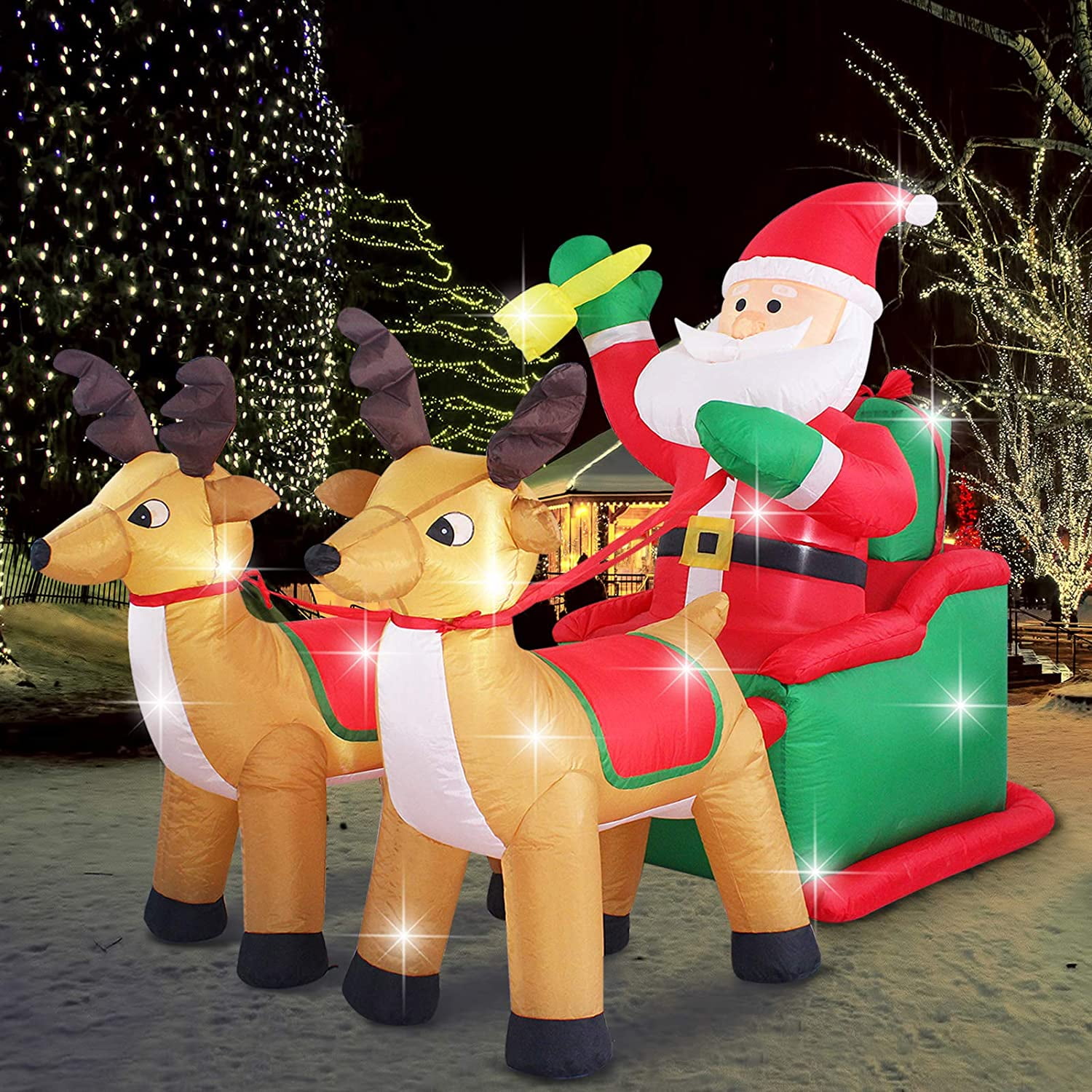 Fashionlite 8ft Xmas Santa Sleigh Inflatable Led Lights Indoor