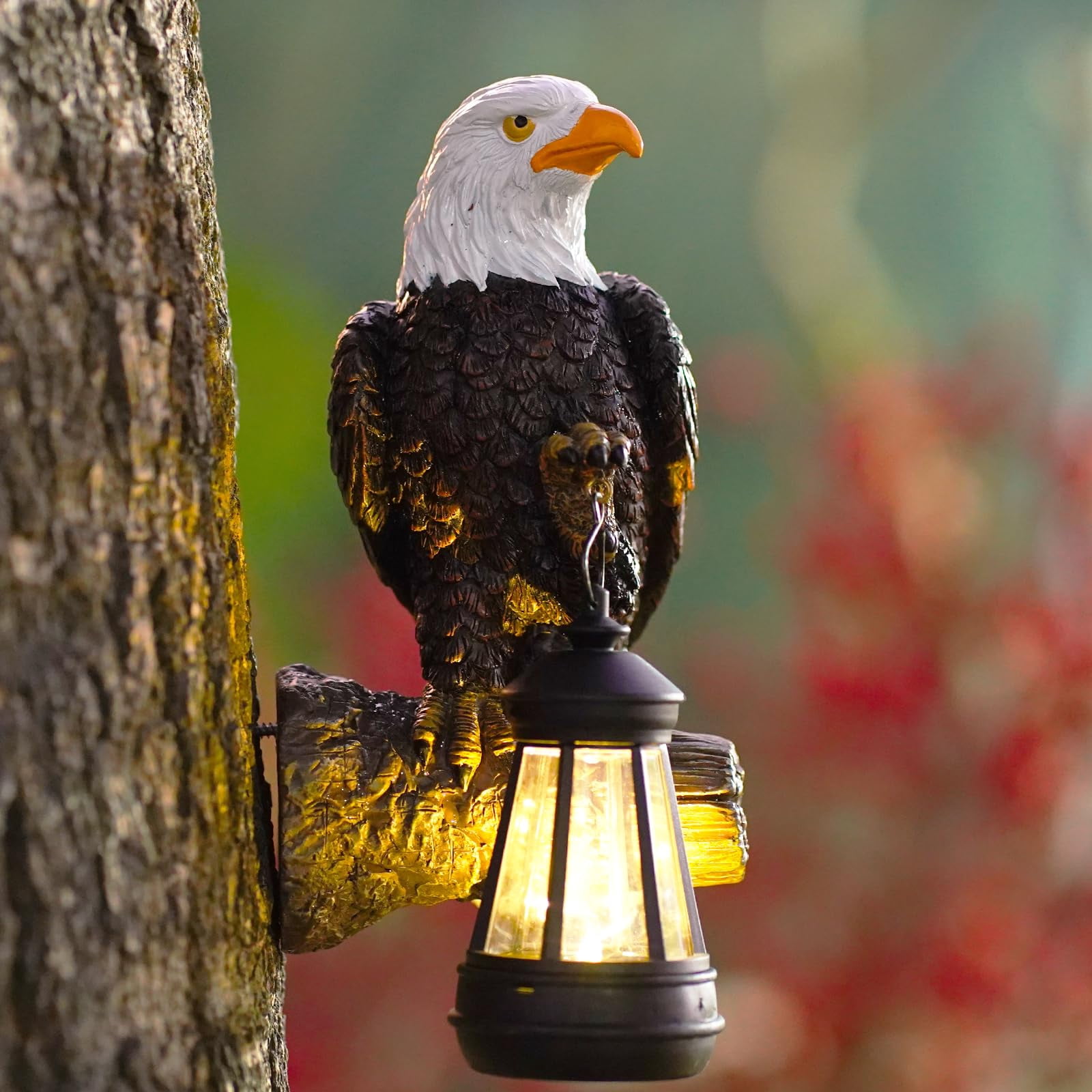 Fashionoda Eagle Tree Hugger with Solar Lantern - Resin Eagle Statue ...