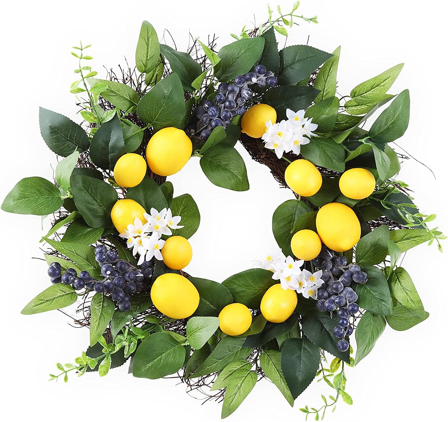 Fashionwu 20 Inch Lemon Wreath for Front Door, Spring Summer Garland ...