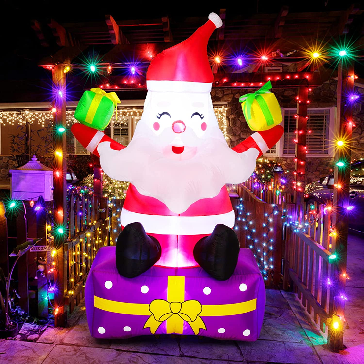 Fashionwu 6 FT Christmas Inflatable Outdoor Greeting Santa with Gift ...