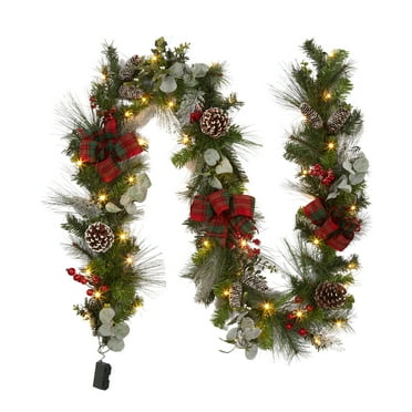 Gerson Snowy Ming Pine Garland with Drooping Branches and Pinecones ...